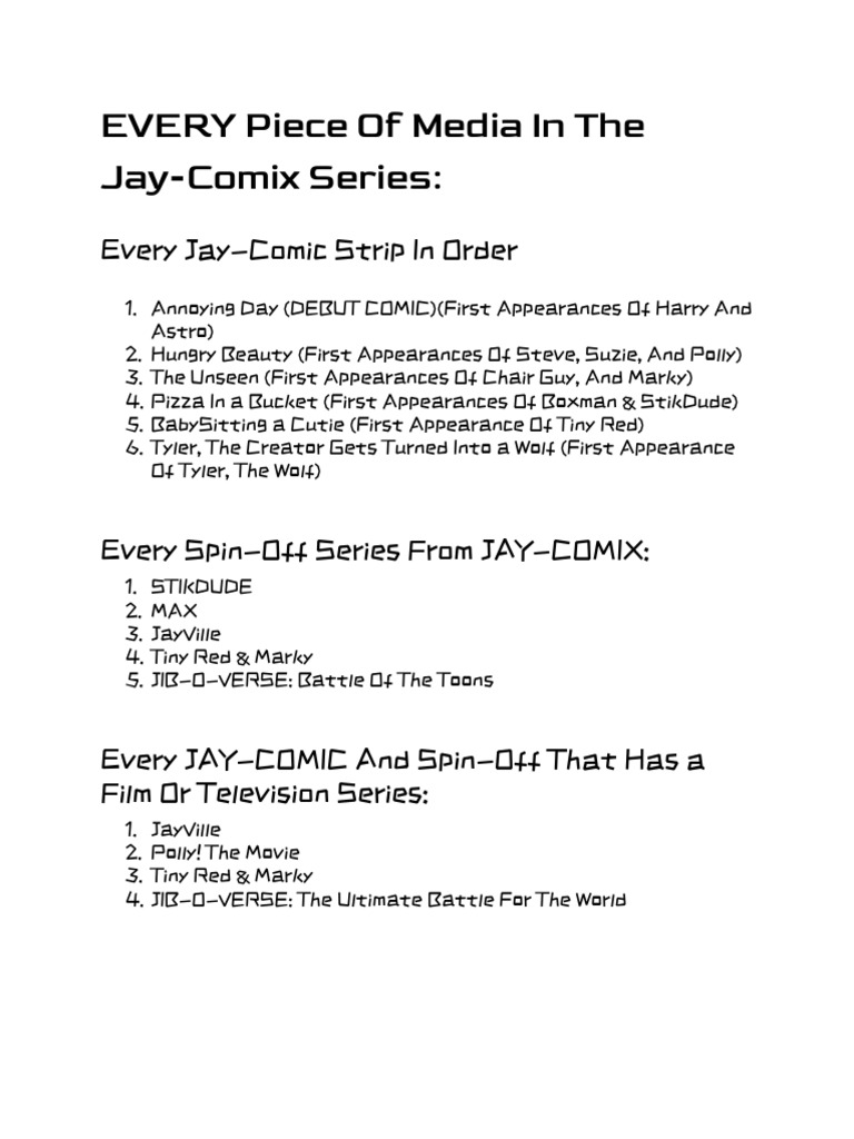 Every Jay-Comic Piece of Media | PDF