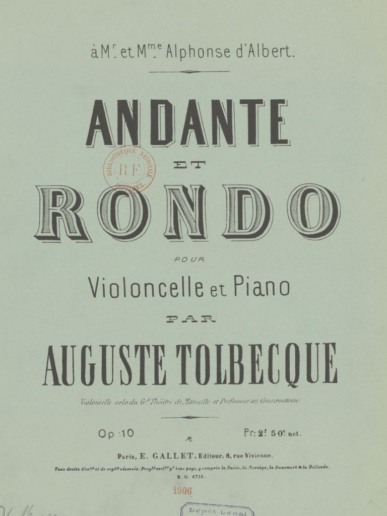 Andante Et Rondo Pour Violoncelle Et Piano Par Auguste Tolbecque,.... Op. 10 | PDF