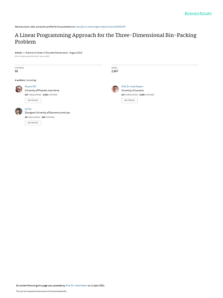 A Linear Programming Approach For The Three-Dimensional Bin-Packing ...