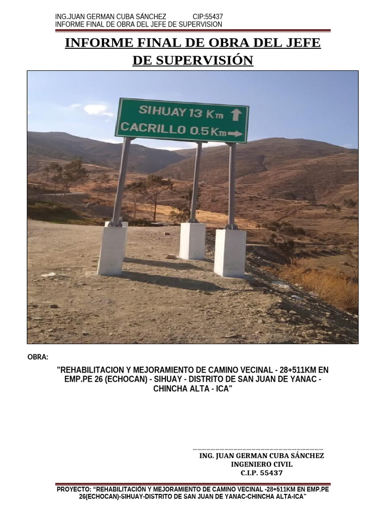 Informe Final: Rehabilitación Camino Ica | PDF