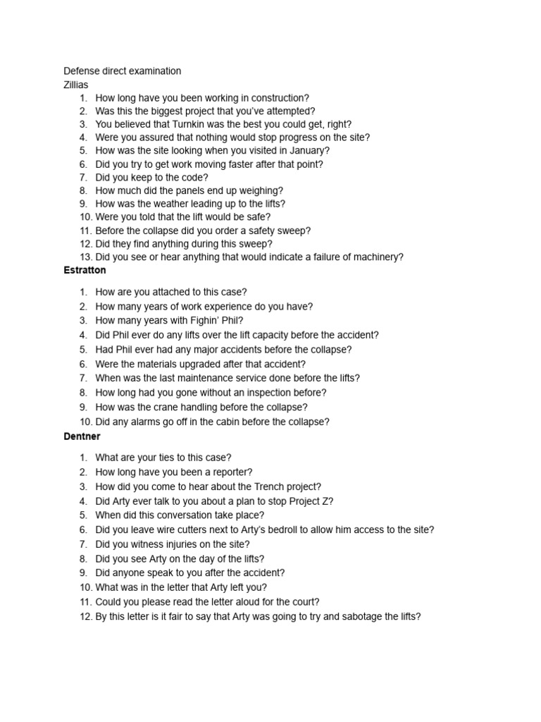 Direct and Cross Examination Questions | PDF