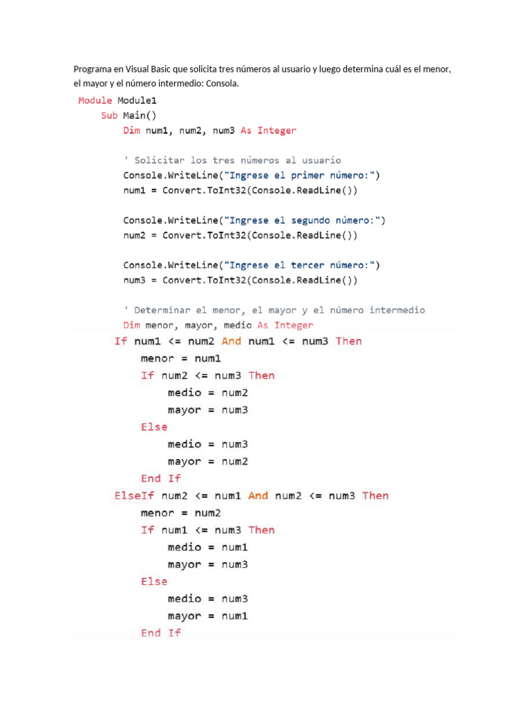 Comparar tres números en Visual Basic | PDF
