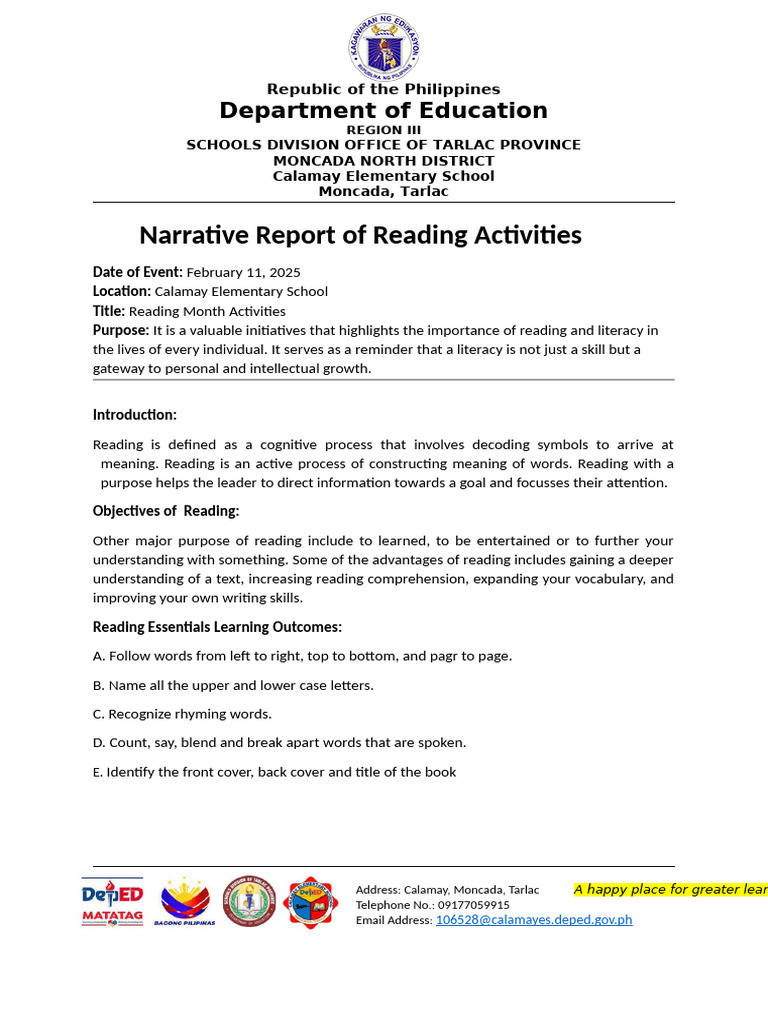 Narrative Report - Reading Wpic | PDF | Cognitive Psychology | Pedagogy