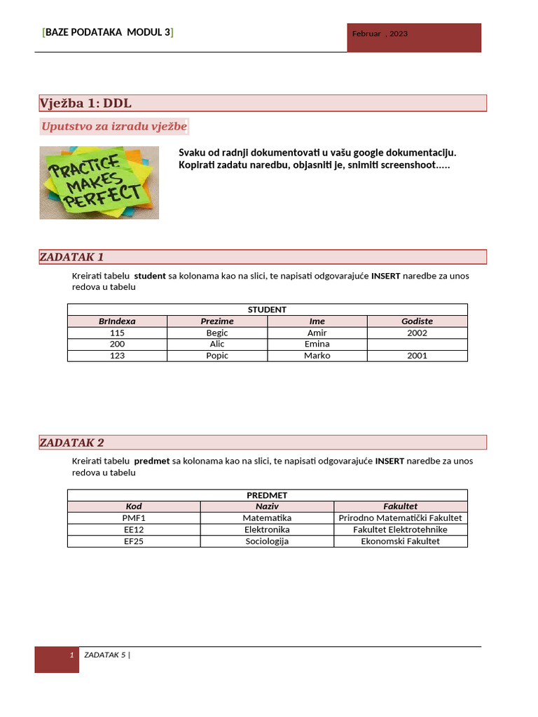 M3 - Vjezba1 - DDL | PDF