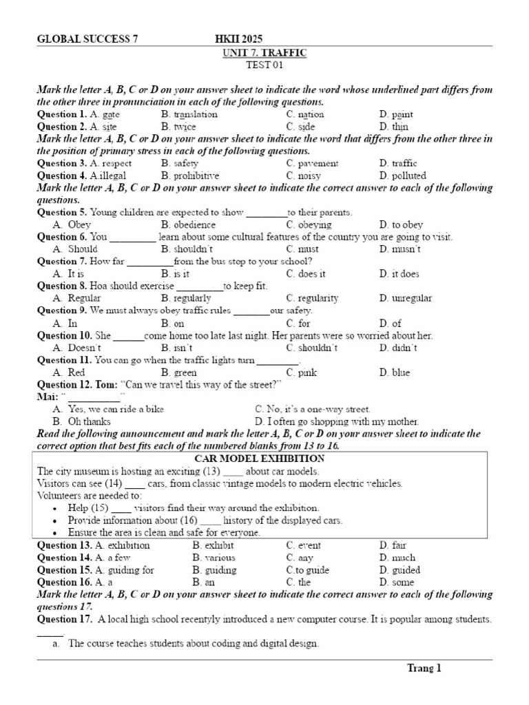 GK2 Tiếng Anh 7 | PDF