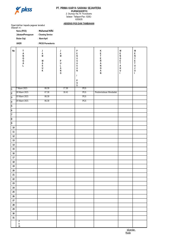 Form absensi contoh | PDF