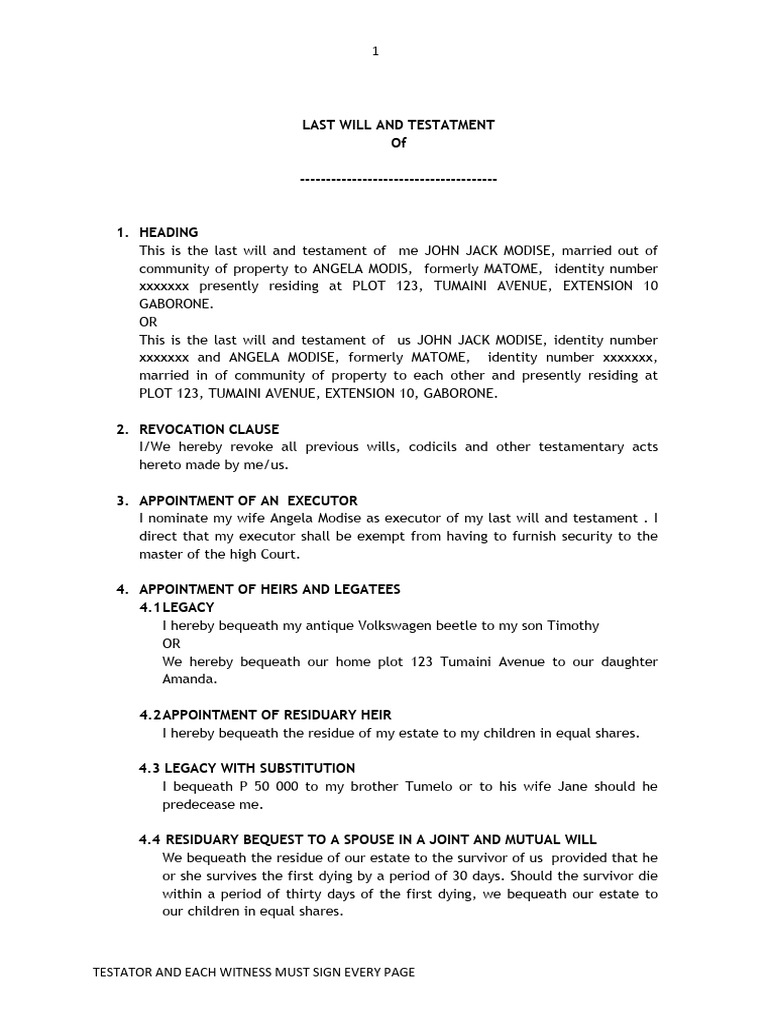 Last Will and Testatment Sample | PDF | Will And Testament | Wills And ...