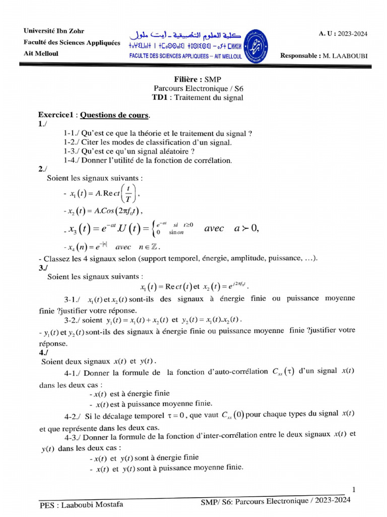 TD Traitement Du Signal 2024 | PDF