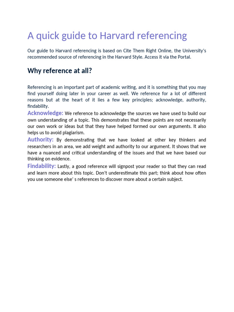 A Quick Guide To Harvard Referencing | PDF