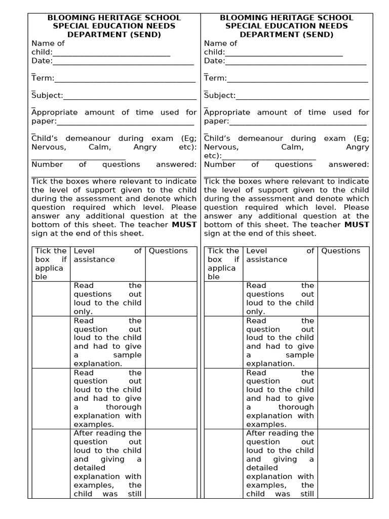 SEND ASSESSMENT SHEET | PDF | Evaluation Methods | Tests