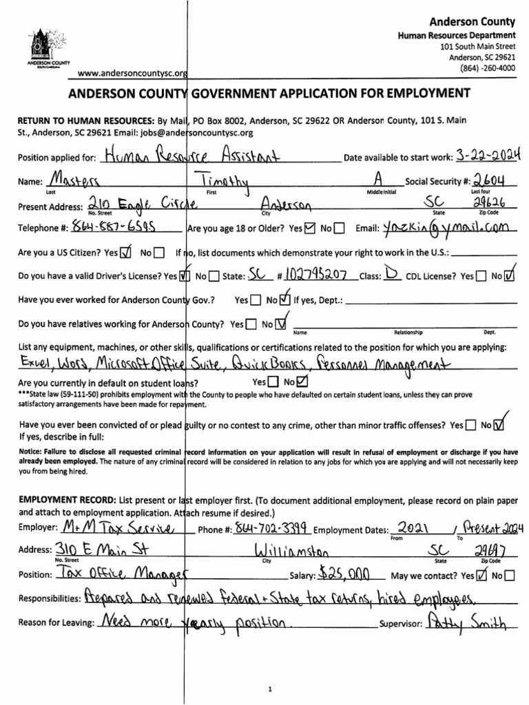 Anderson County Application | PDF