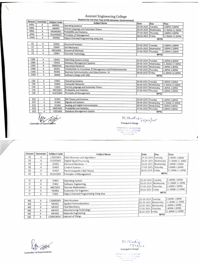 Routine of 2nd Sem and 4th Sem Lateral Courses - Autonomous Courses | PDF