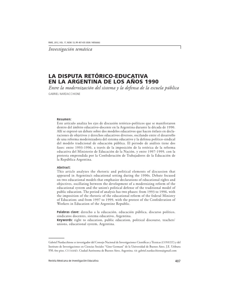 Disputa educativa en Argentina en los 90 | PDF | Estado (política ...