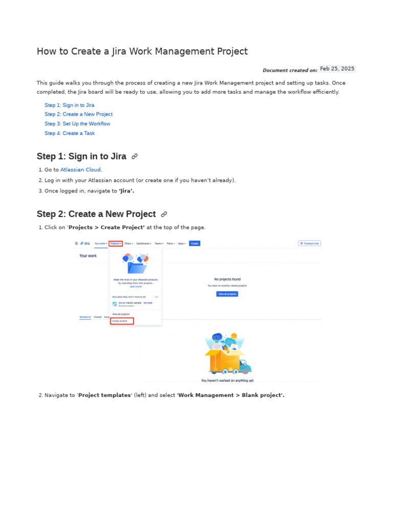How To Create A Jira Work Management Project | PDF