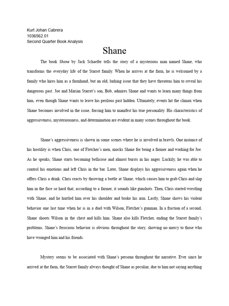 Shane Book Analysis Second Quarter | PDF