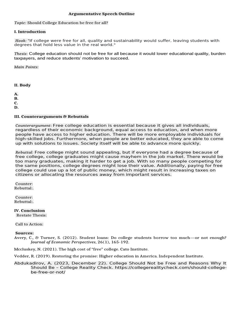 Argumentative Speech Outline | PDF