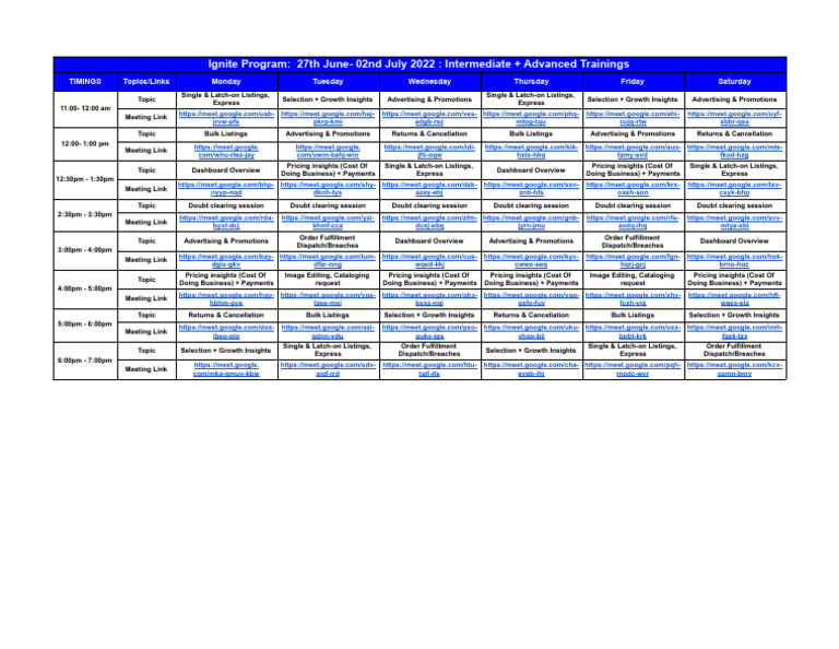 Ignite Full Program Calendar - 27-02 July | PDF