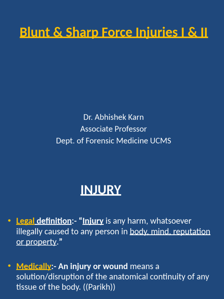 Blunt and Sharp Force Injury Classifications | PDF | Medical ...