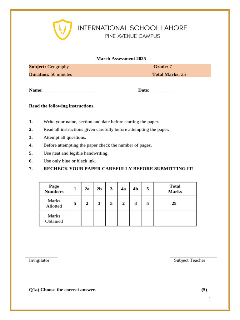 Grade 7 Geography Assessment 2025 | PDF | Pollution | Earth Sciences