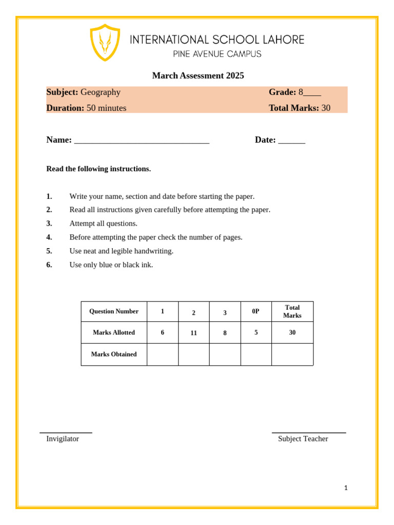 Gr 8 Geography March Assessment | PDF | Geomorphology | Landscape