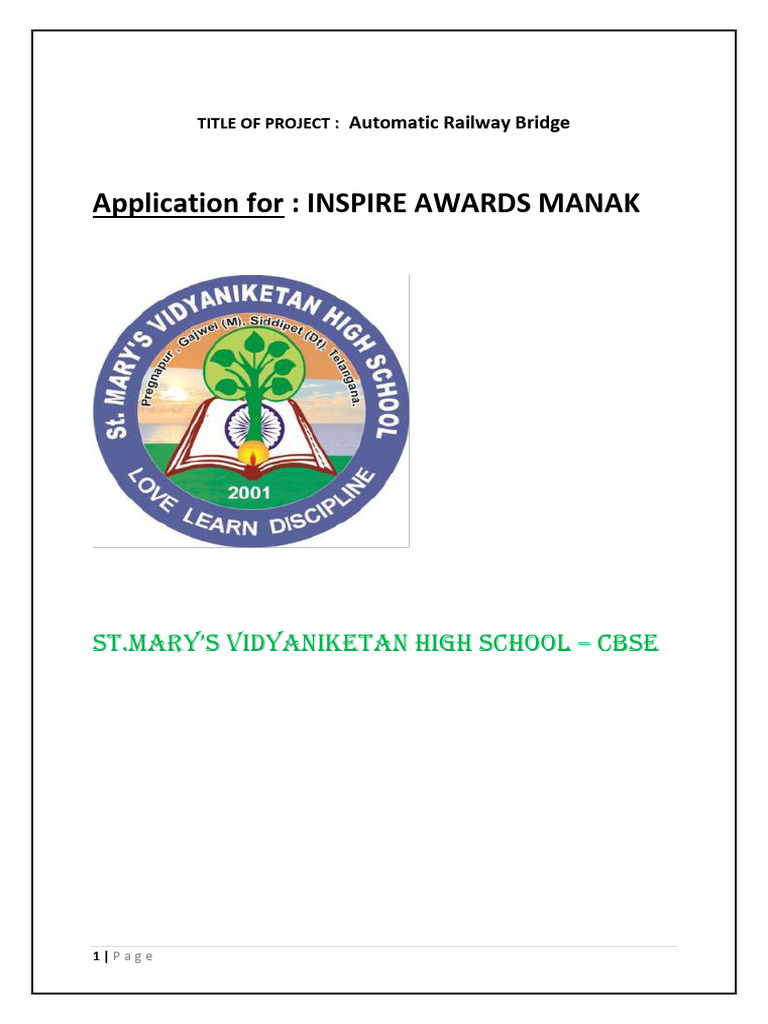 Application For: INSPIRE AWARDS MANAK: ST - Mary'S Vidyaniketan High ...
