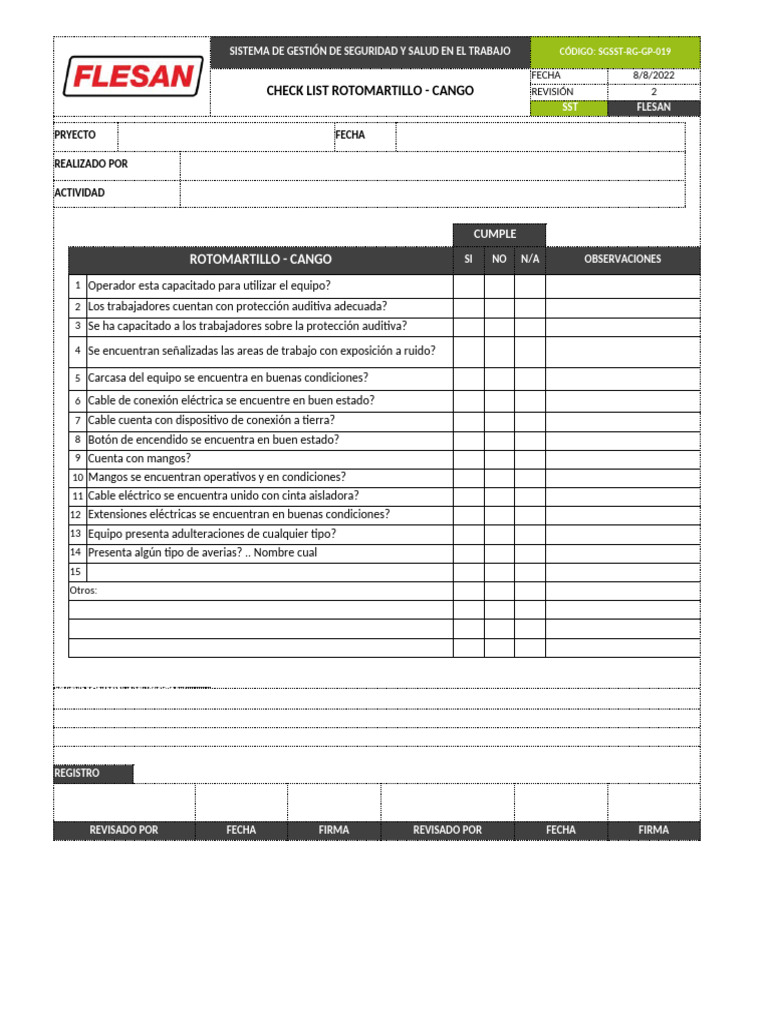SGSST-RG-GP-019 Check List Rotomartillo - Cango | PDF