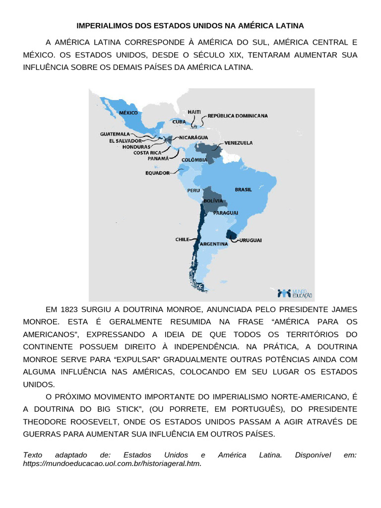 Imperialimos Dos Estados Unidos Na América Latina Adap. | PDF