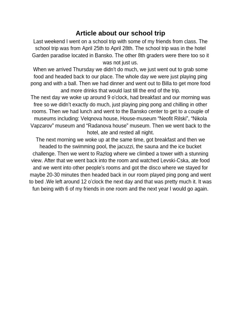 Memorable School Trip to Bansko | PDF