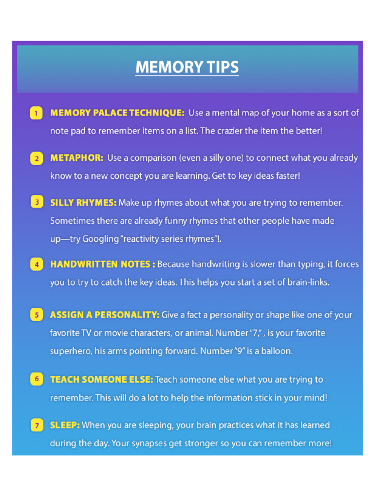 Printable Memory Tips | PDF