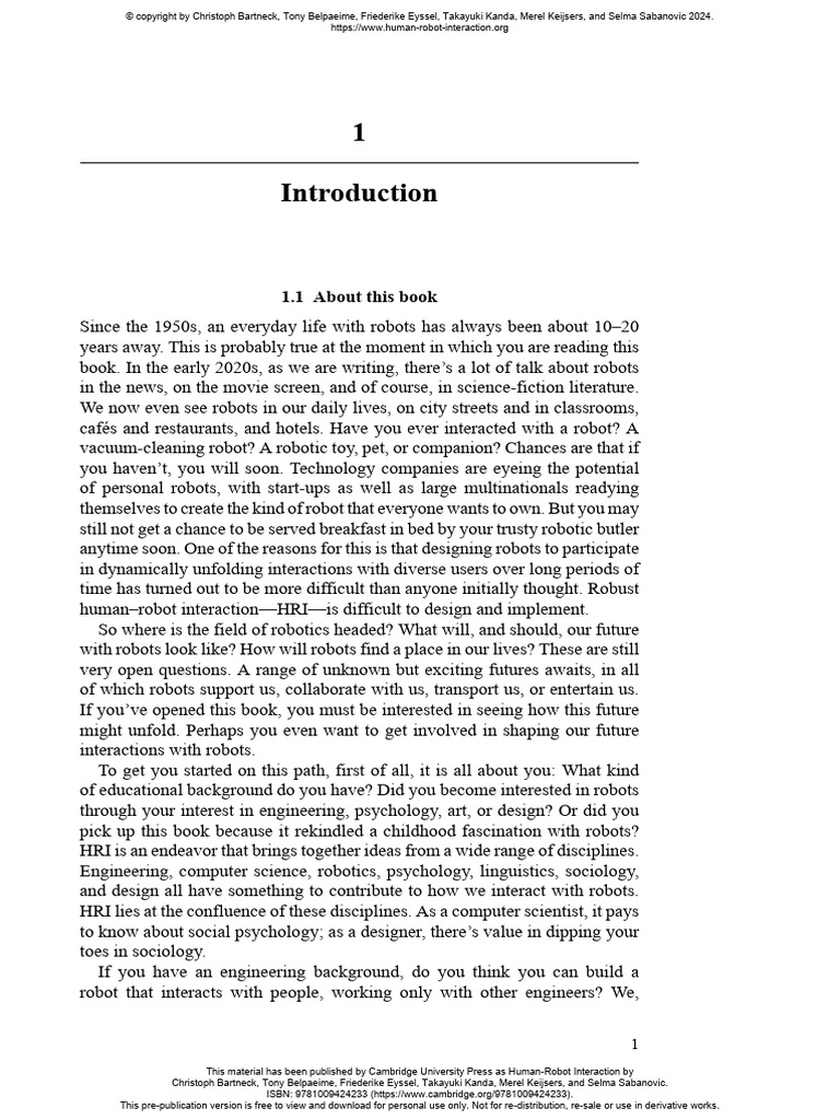 Human Robot Interaction Second Edition 01 Introduction Pdf Social