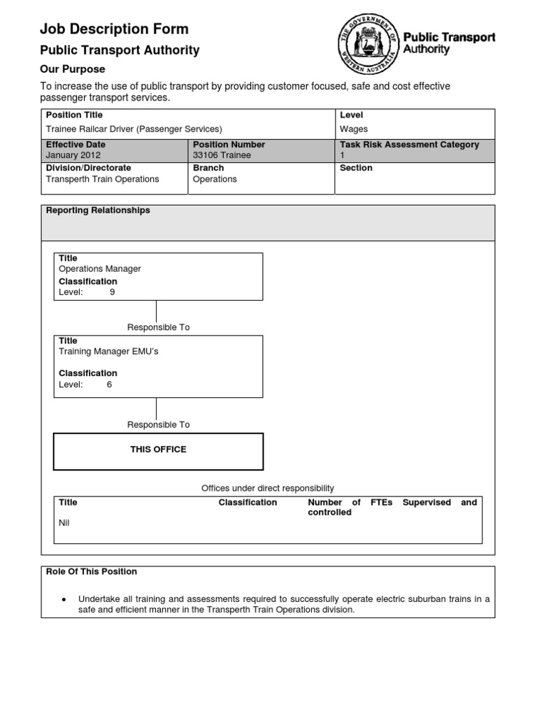 Trainee Railcar Driver Job Description | PDF | Safety | Employment