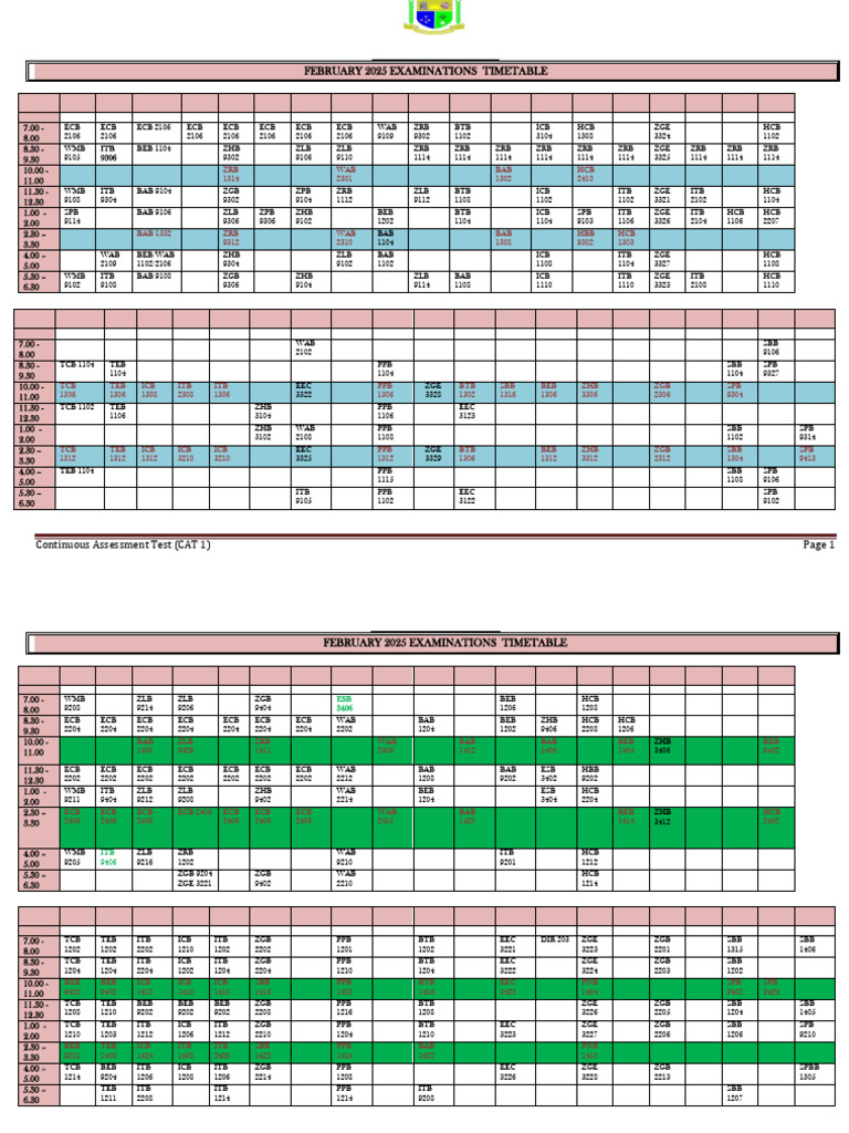 CATS 1 Main Exams Timetable - February 2025 | PDF | Science