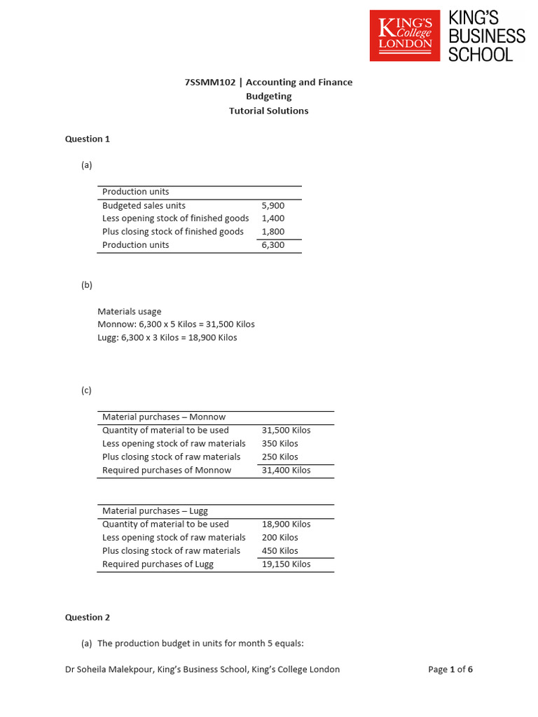 Budgeting - Tutorial Solutions | PDF | Inventory | Receipt