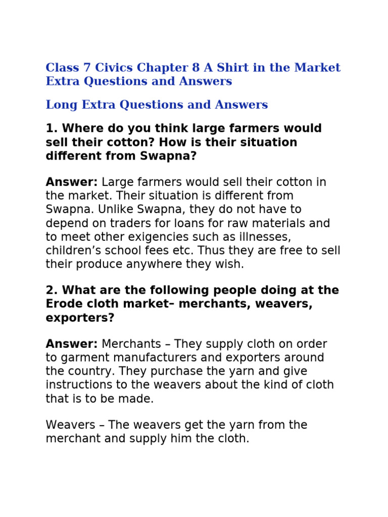 Class 7 Civics: A Shirt in the Market | PDF | Cotton | Cooperative