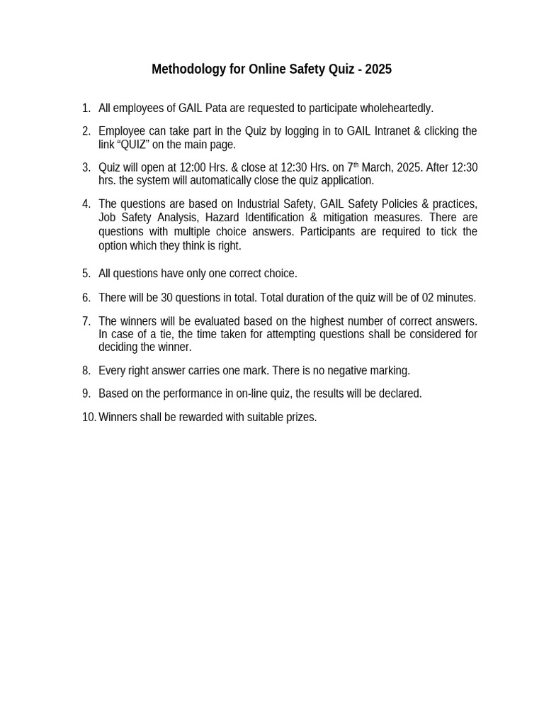 Methodology For Online Safety Quiz | PDF