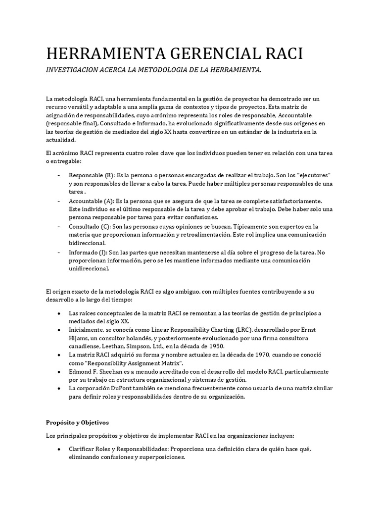 Herramienta Gerencial Raci | PDF | Gestión de proyectos