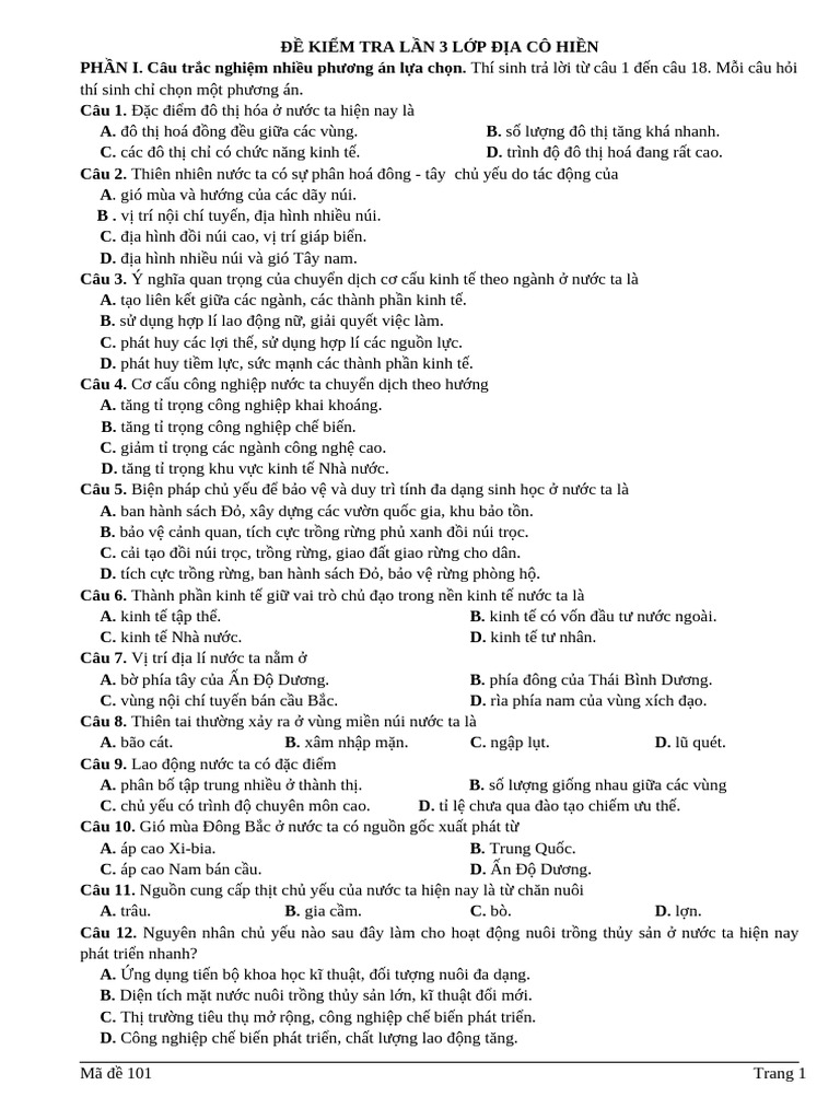 Đề Kiểm Tra Số 3 2K7 | PDF