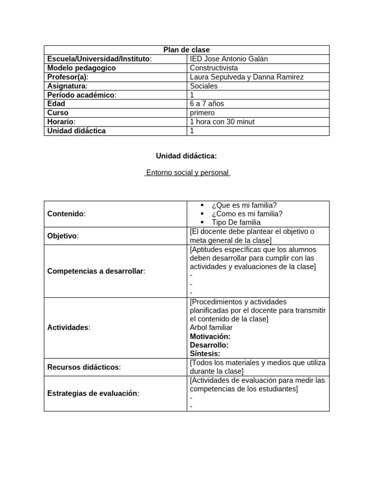 Formato de Plan de Clase | PDF