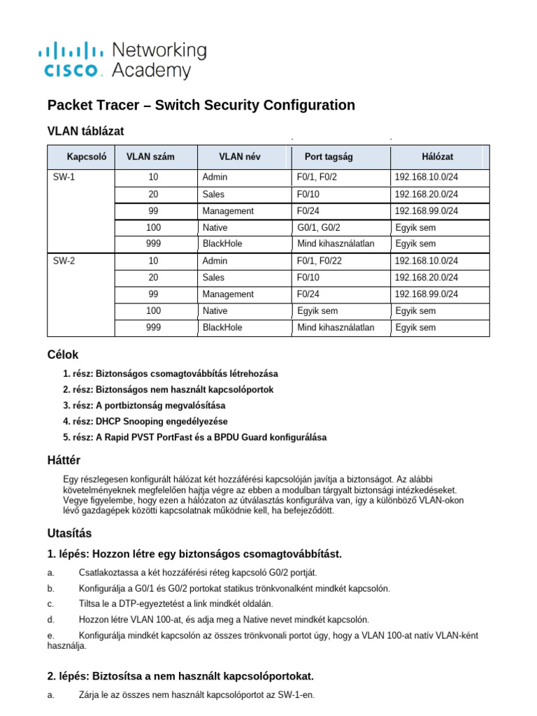 11 6 1 Packet Tracer Switch Security Configuration Hu Hu Pdf