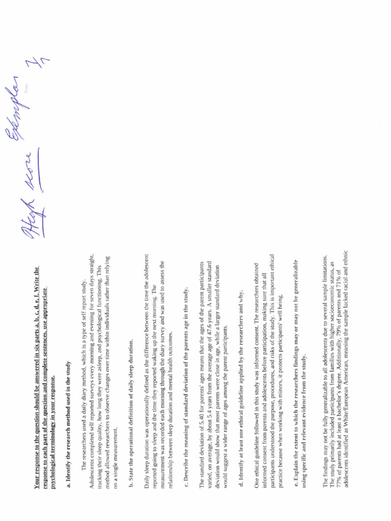 AP Psych Research Method AAQ Sleep Study 7-7 | PDF