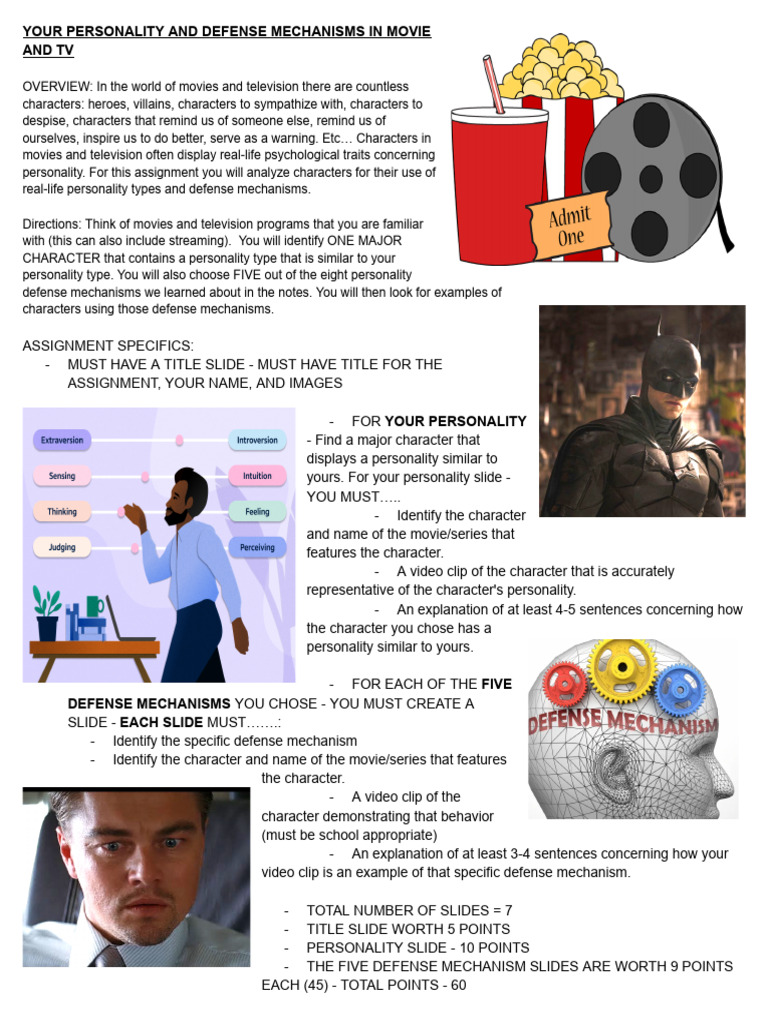 AP Psych Unit 10 Personality Defense Mechanisms in Movie and TV Project ...