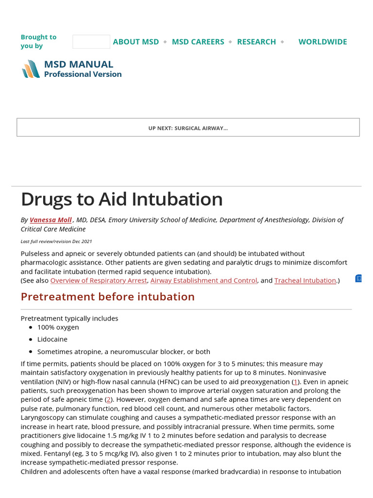 Drugs to Aid Intubation - Critical Care Medicine… | PDF | Clinical ...