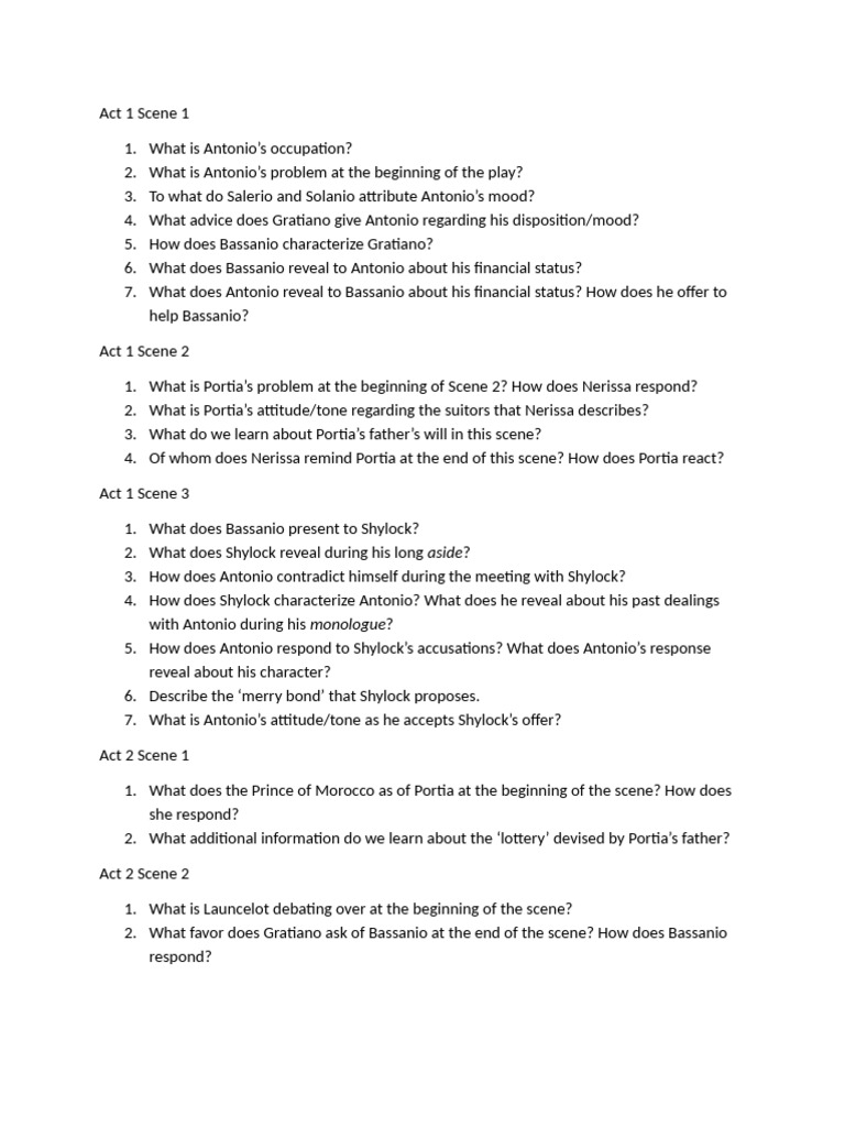 Summary of The Merchant of Venice Act 1-4 | PDF | The Merchant Of ...