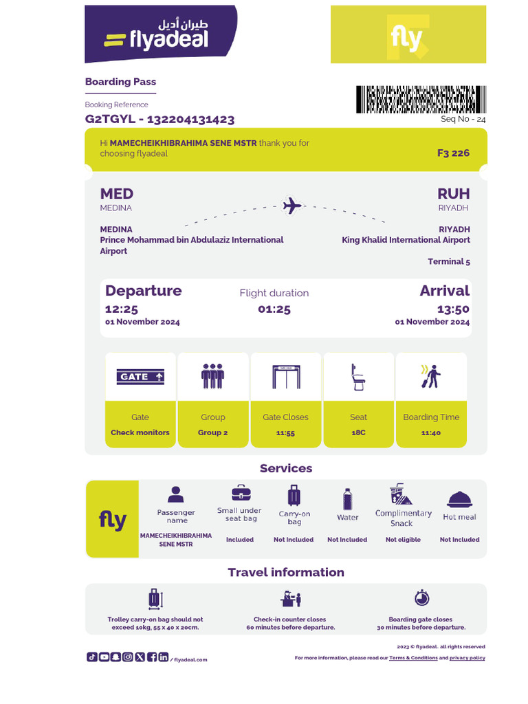 Flyadeal Flight Boarding Pass Details | PDF