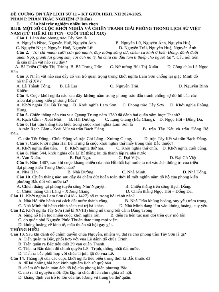 ĐỀ CƯƠNG KTGK II - SỬ 11 - HS | PDF