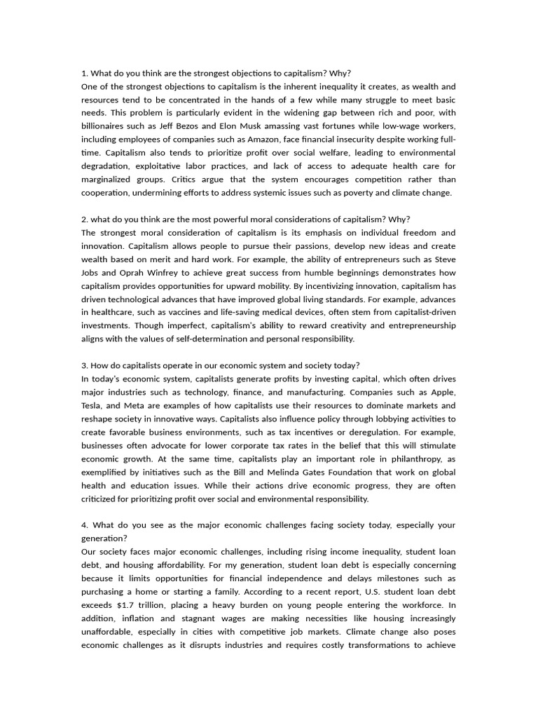 Capitalism Questions-Xiaotian Lu | PDF | Capitalism | Economic Inequality