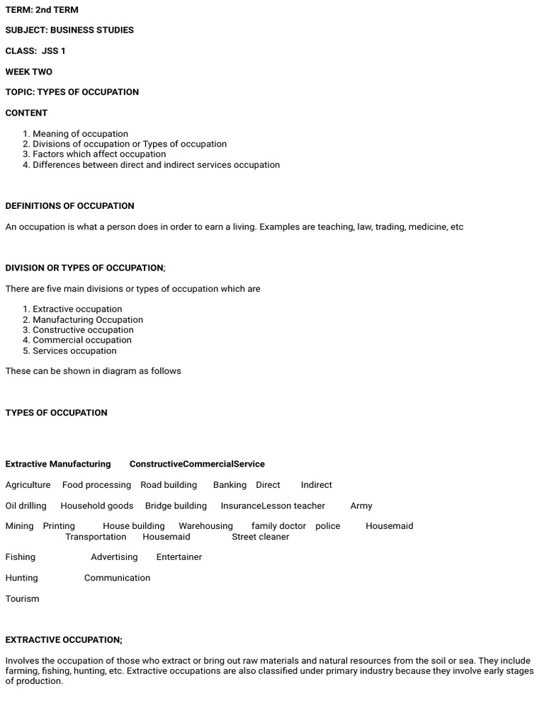 Types of Occupation | PDF | Economies