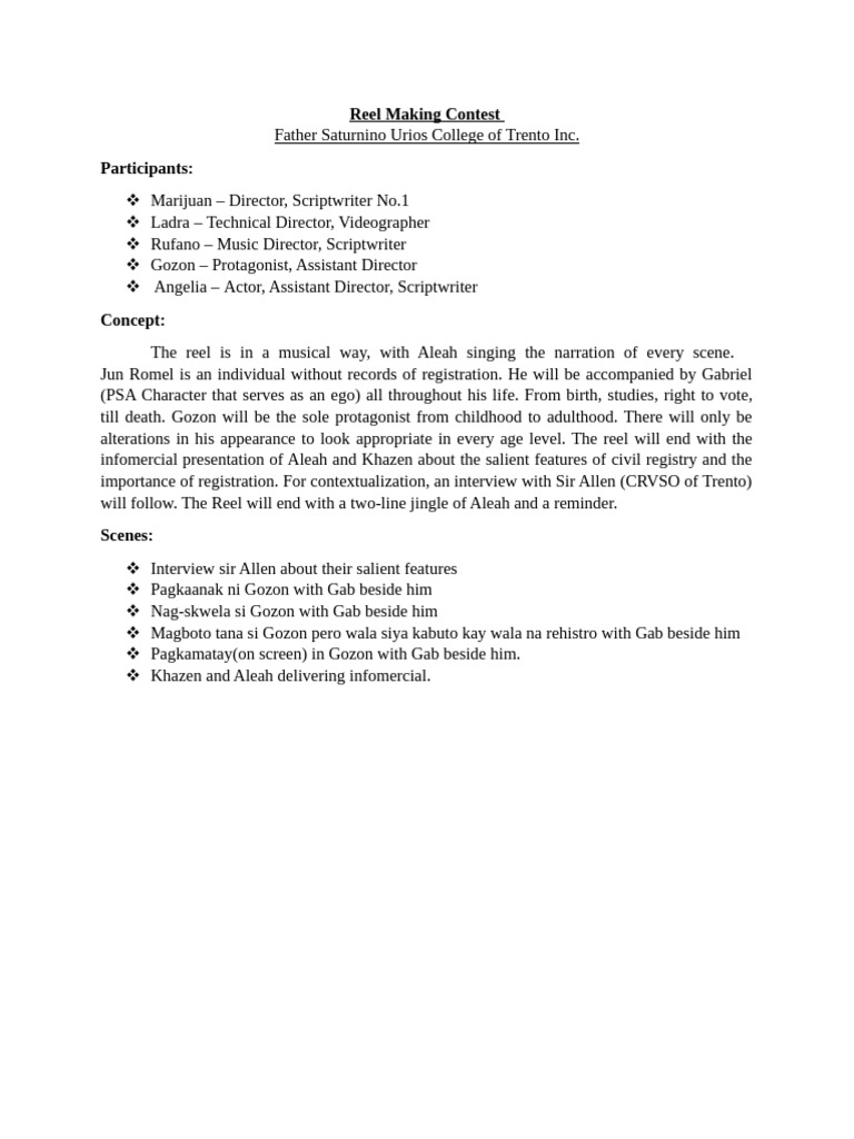 Reel Making Contest | PDF