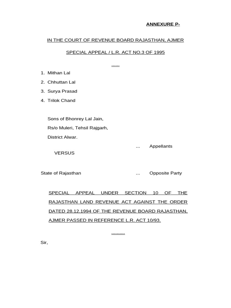Rajasthan Land Revenue Appeal Case | PDF