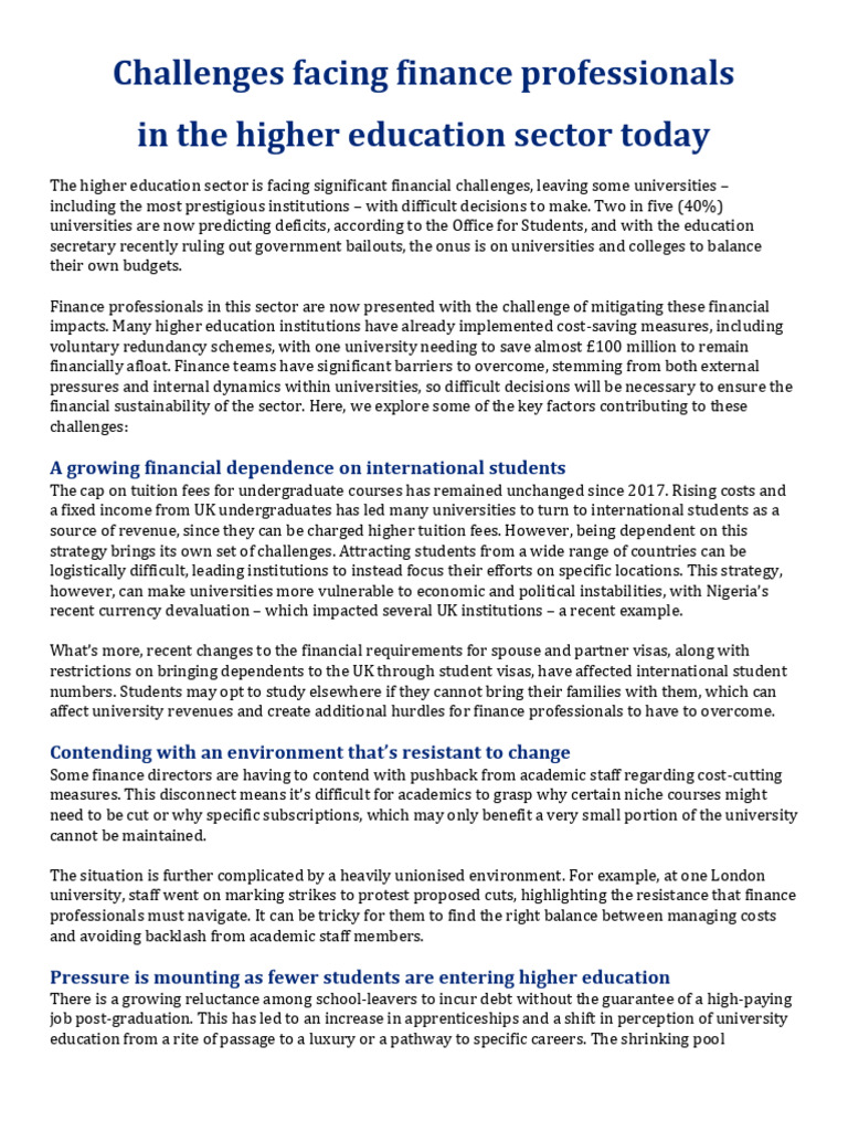 Challenges Facing Finance Professionals | PDF | University | Government ...